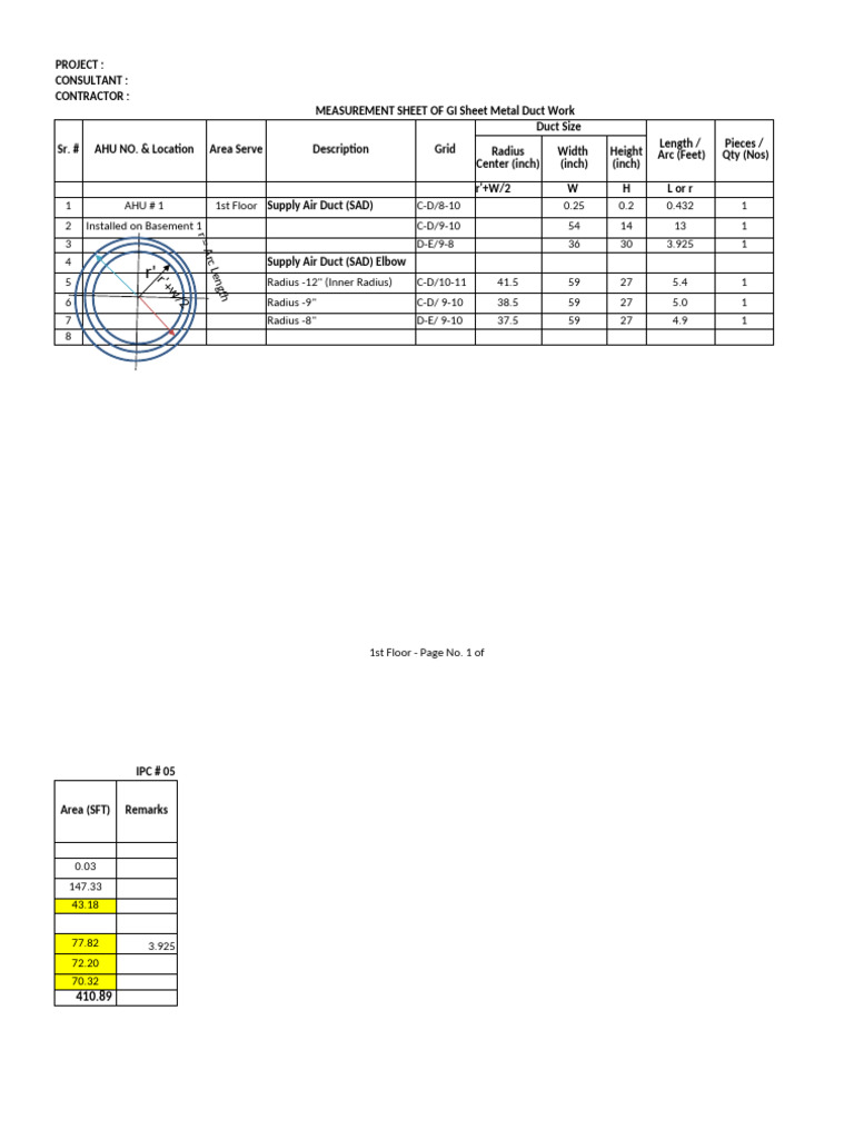 GI Sheet Metal Duct Work Measurement | PDF