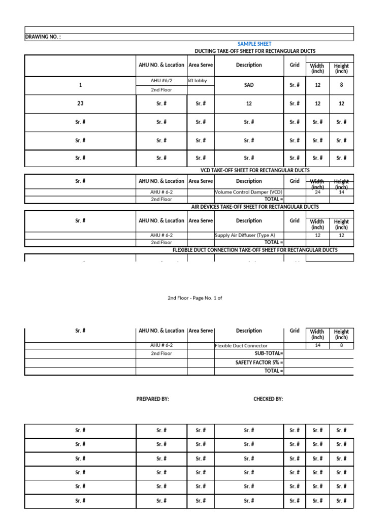 Ducting Take-Off Sheet for 2nd Floor | PDF | Duct (Flow) | Building ...