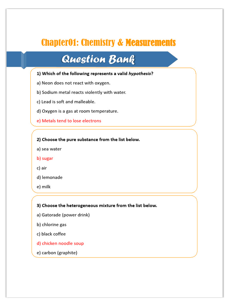 Test Bank Chemistry 101 | PDF | Chemical Substances | Mole (Unit)
