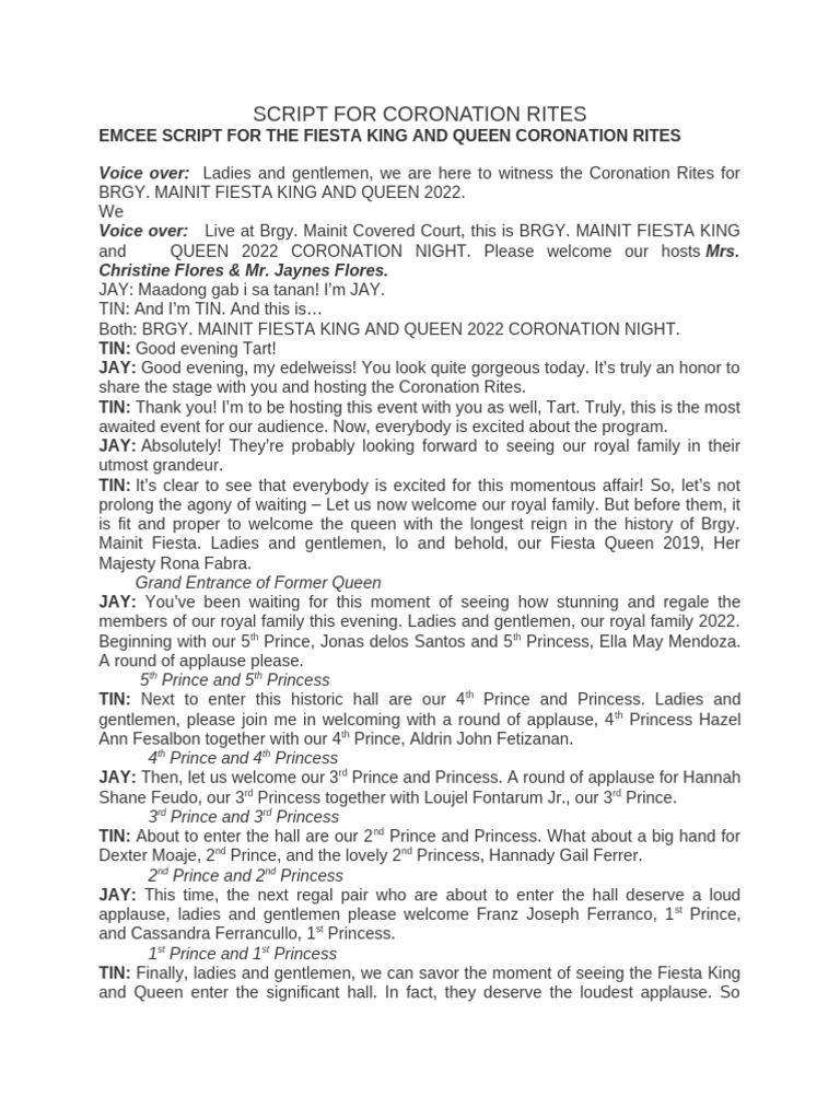 Script For Coronation Rites | PDF