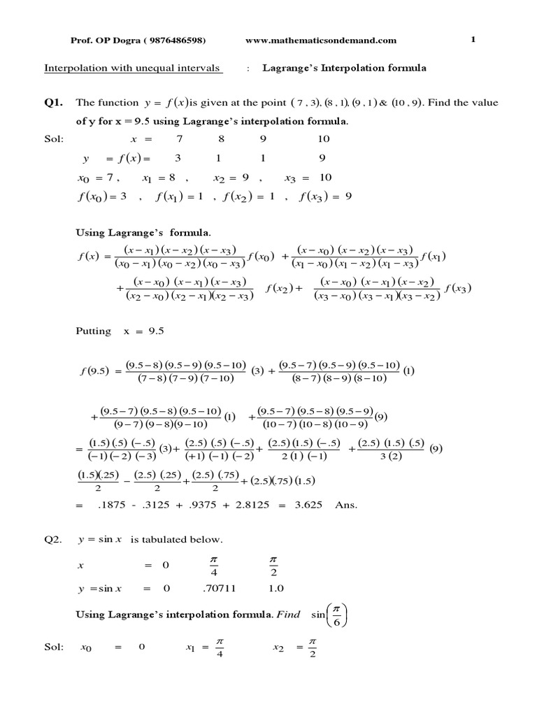 Lagrange And Hermite Interpolation 1 Pdf Functions And Mappings Areas Of Computer Science