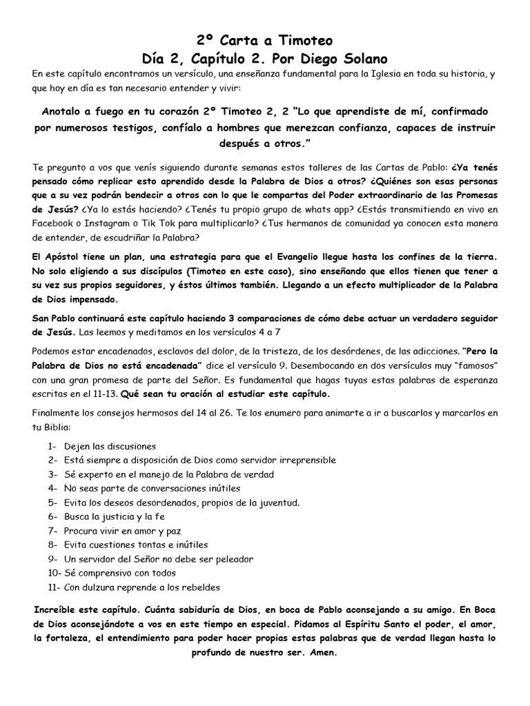 2º Carta A Timoteo Capitulo 2 Por Diego Solano | PDF | Nuevo Testamento ...
