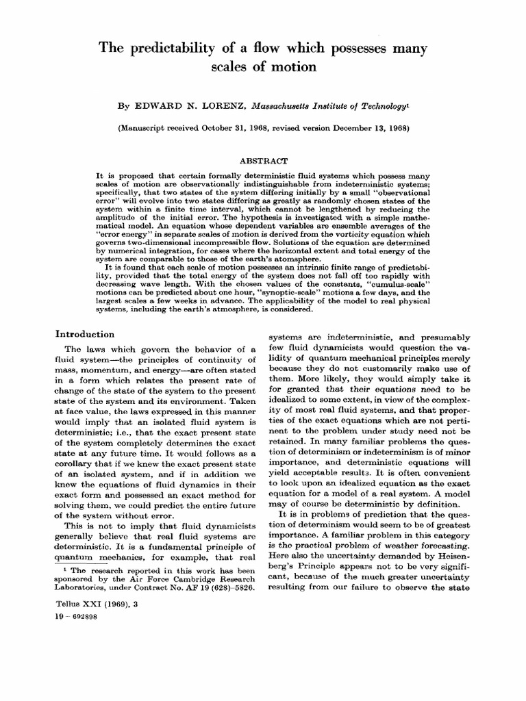 Tellus - June 1969 - LORENZ - The Predictability of A Flow Which Possesses Many Scales of Motion ...