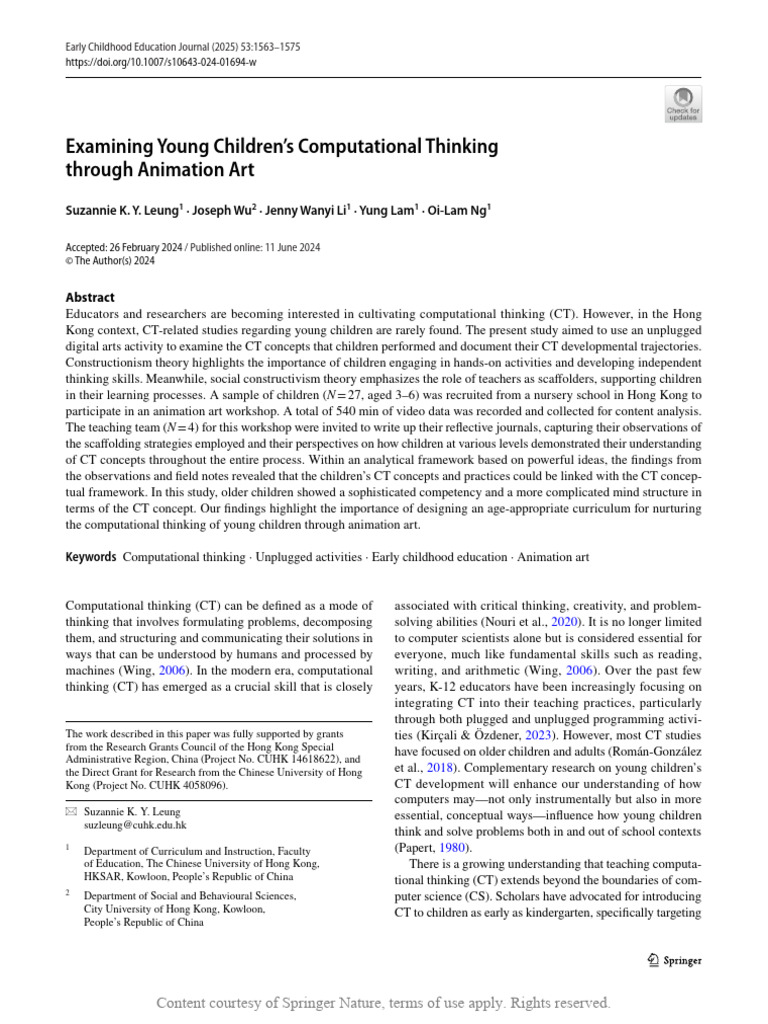 Examining Young Childrens Computational Thinking | PDF | Constructivism (Philosophy Of Education ...