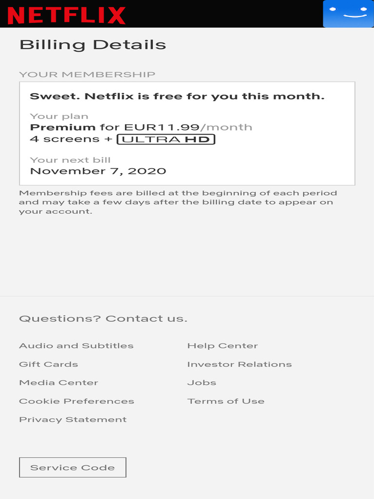 Netflix Membership Billing Details | PDF