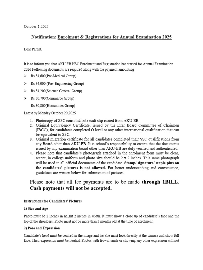 AKU EB Annual Exam 2026 Registration Guide | PDF | Photograph