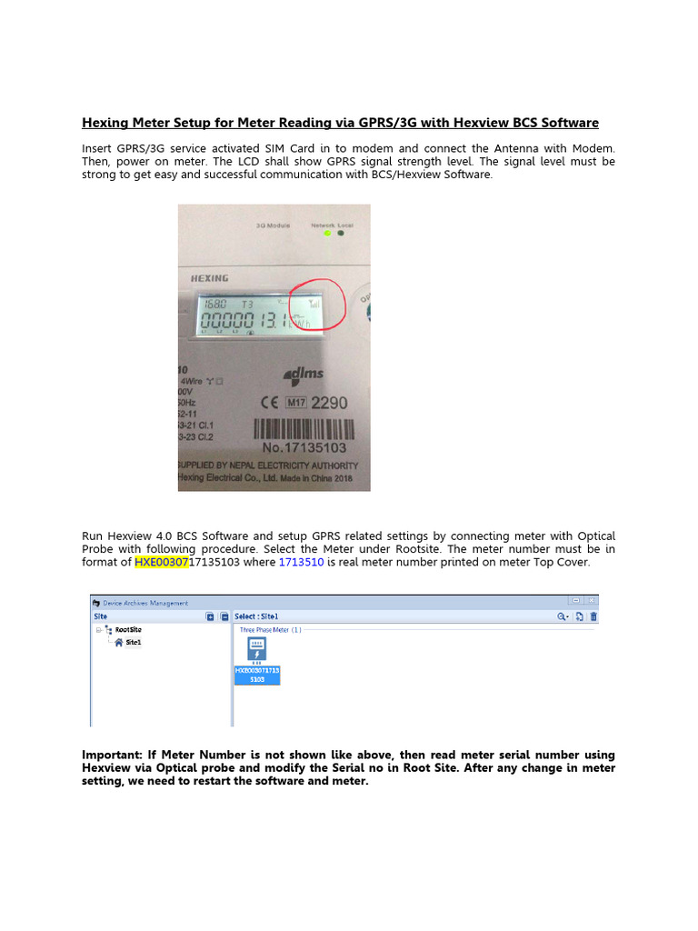 Hexing Meter Setup for Meter Reading via GPRS | PDF | Ip Address | Internet Protocols