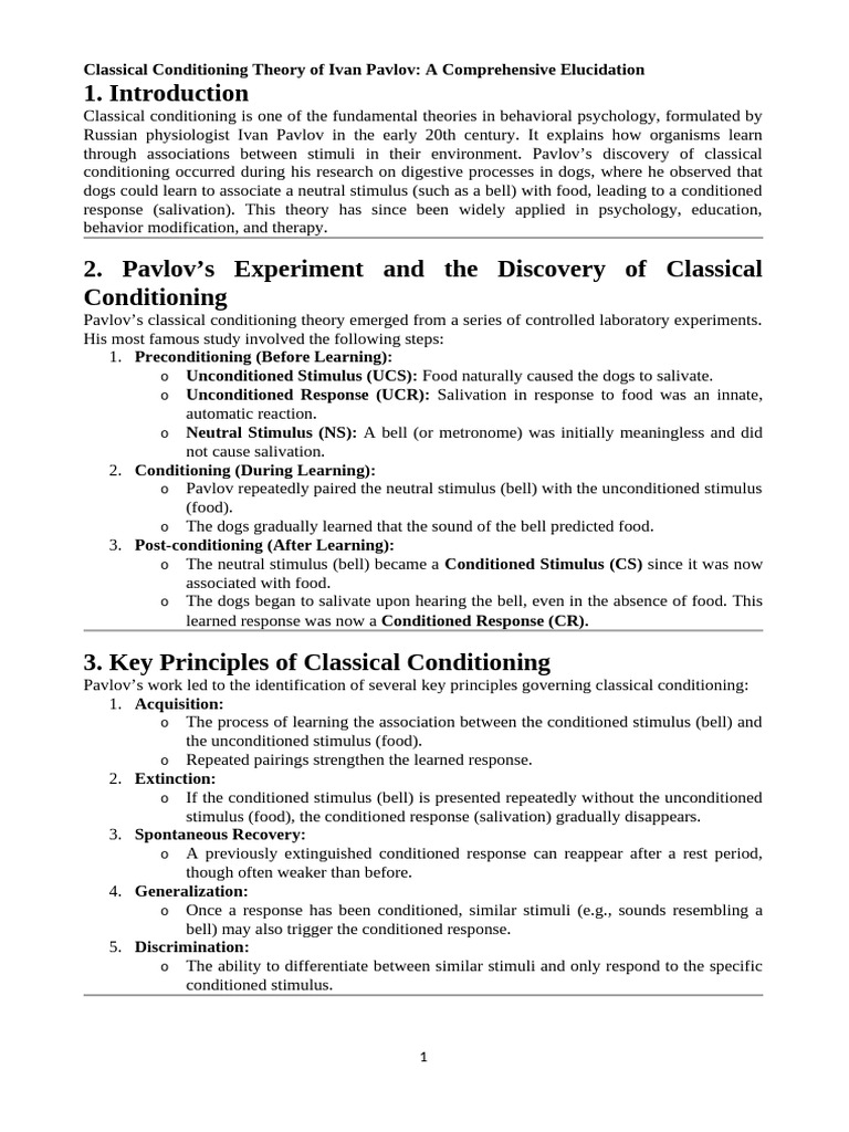 Ivan Pavlov's Classical Conditioning Explained | PDF | Classical ...