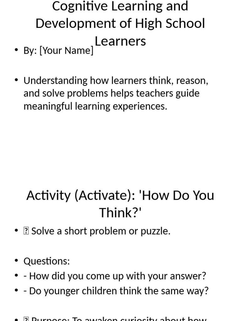 Cognitive Development in High School Learners | PDF | Liberal Arts ...