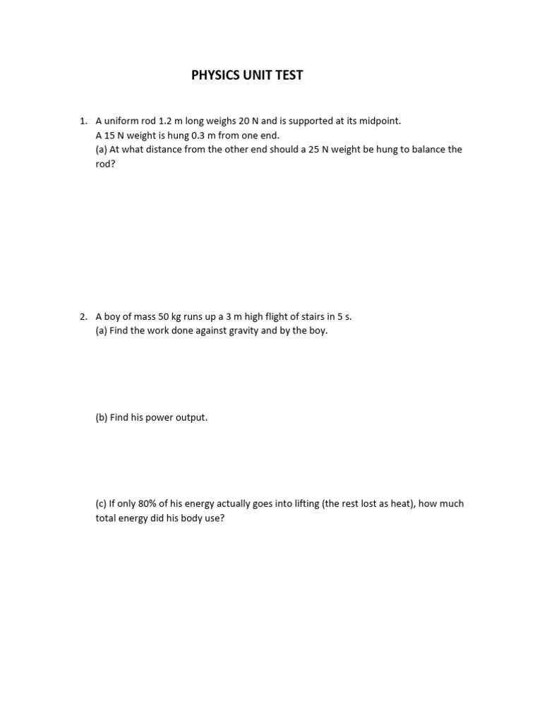 Physics Unit Test | PDF