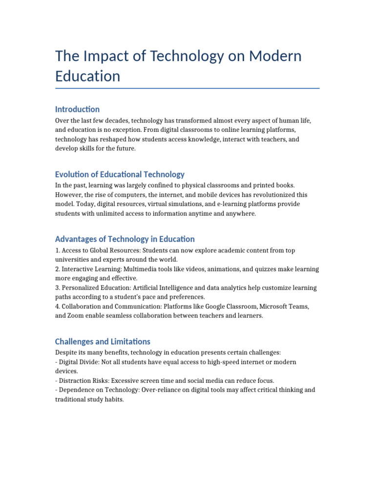 Technology's Role in Modern Education | PDF