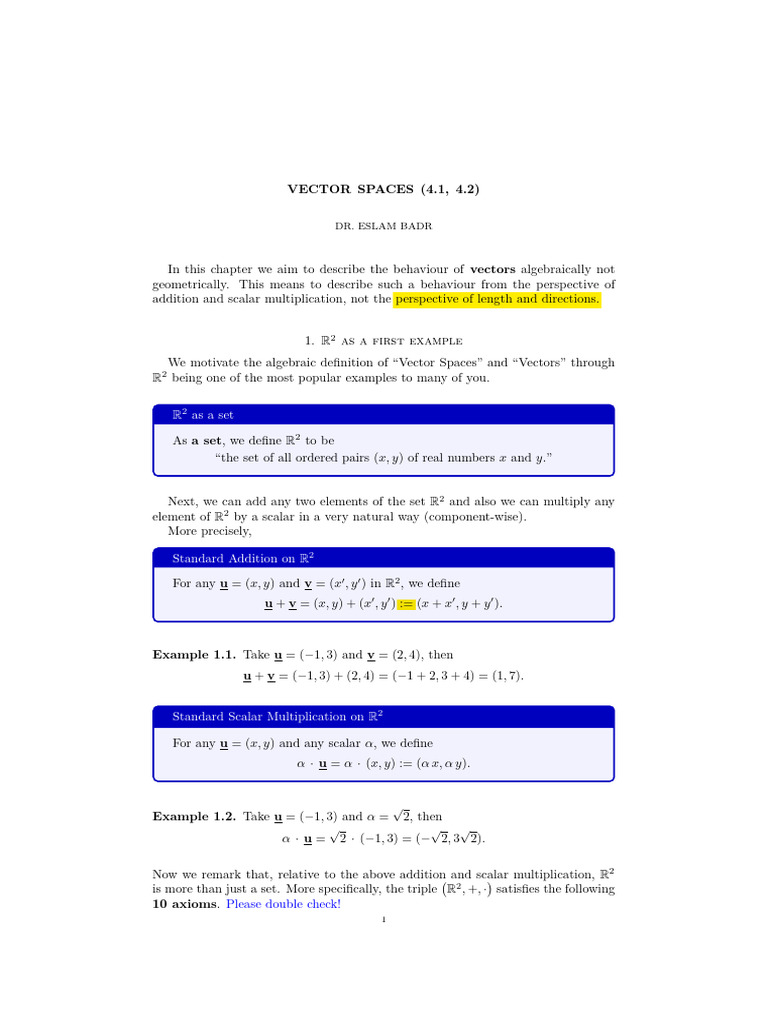 Understanding Vector Spaces Algebraically | PDF | Vector Space | Scalar ...