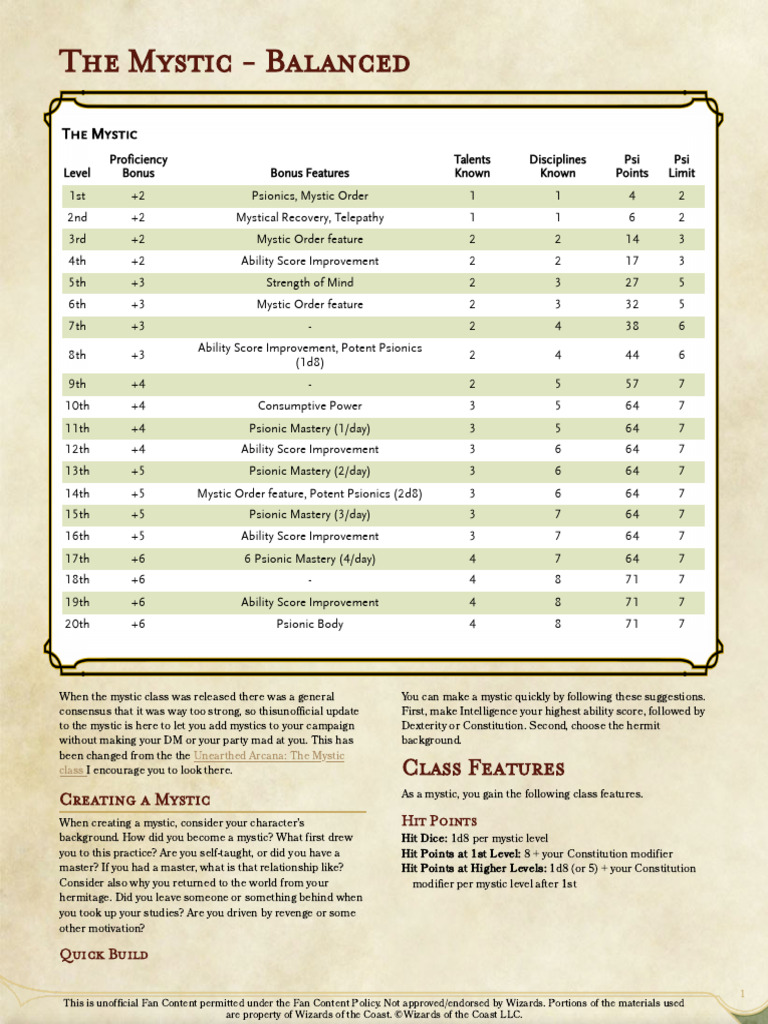 Unofficial Mystic Class Update Guide | PDF | Knife