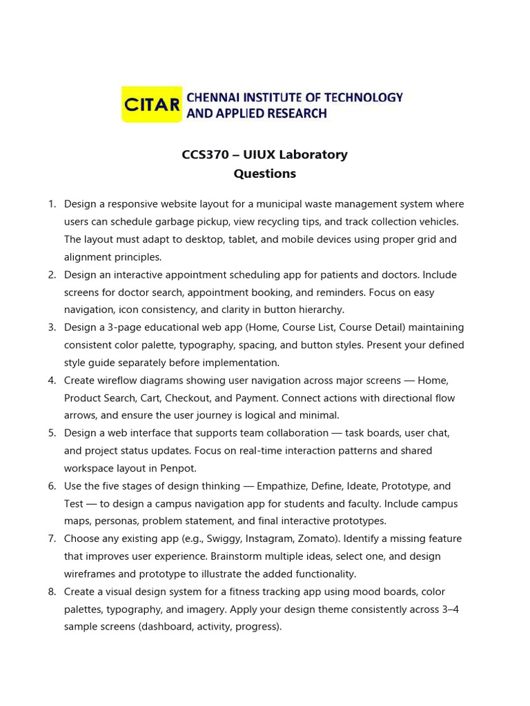 Ccs370 Uiux Design Lab Set 1 | PDF | Usability | User Interface