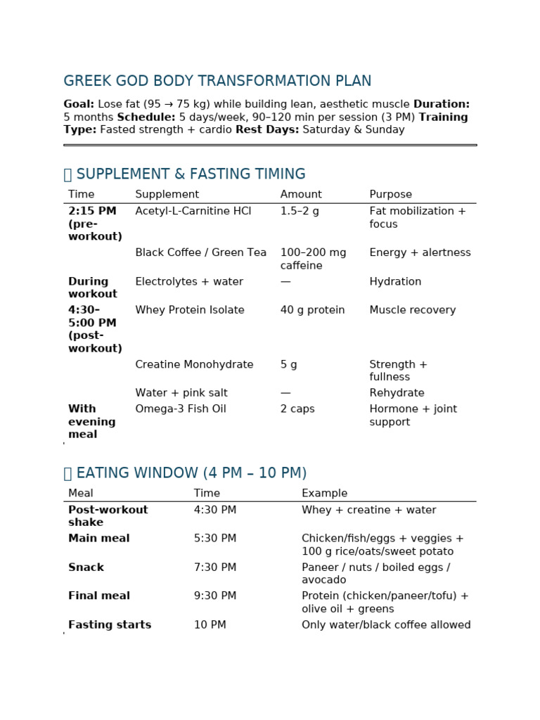 Greek God Body Transformation Plan | PDF | Weight Training