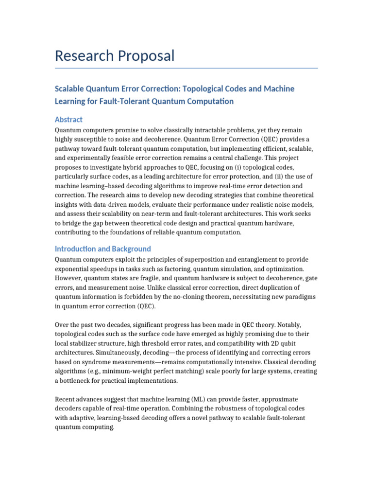 Quantum Error Correction Research Proposal | PDF | Quantum Computing | Applied Mathematics
