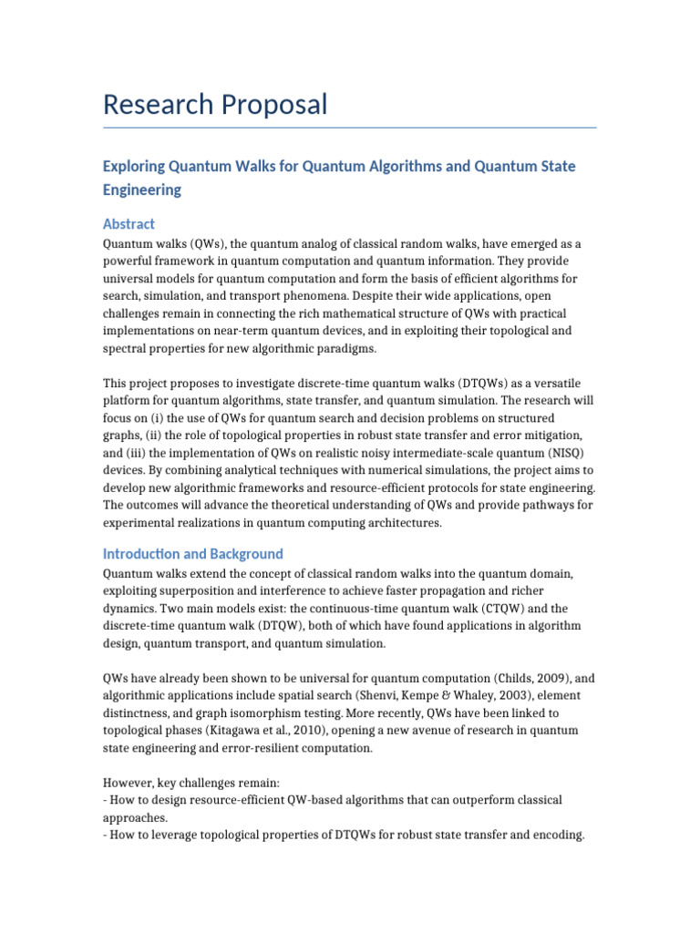 Quantum Walks for Algorithms & State Engineering | PDF | Quantum ...