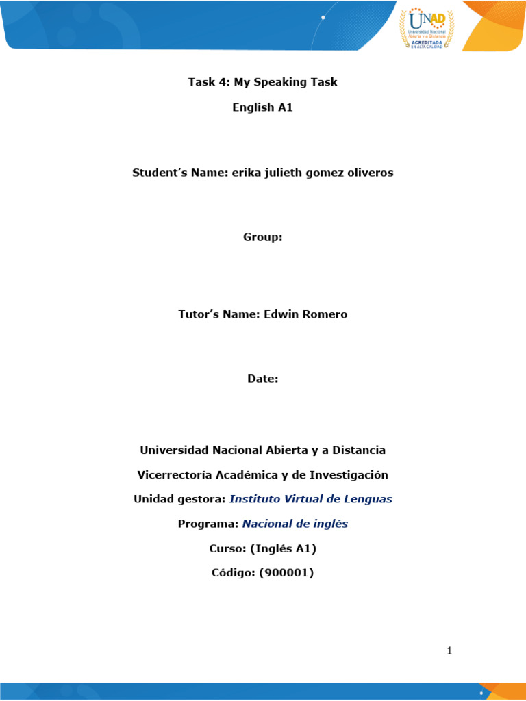 Tarea Ingles Noviembre Plantilla de Entrega Tarea 4 - My Speaking Task ...