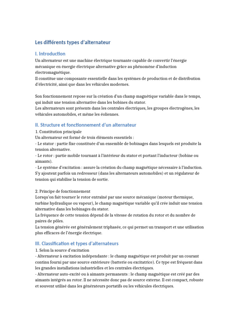 Types d'alternateurs et applications | PDF | Générateur électrique ...