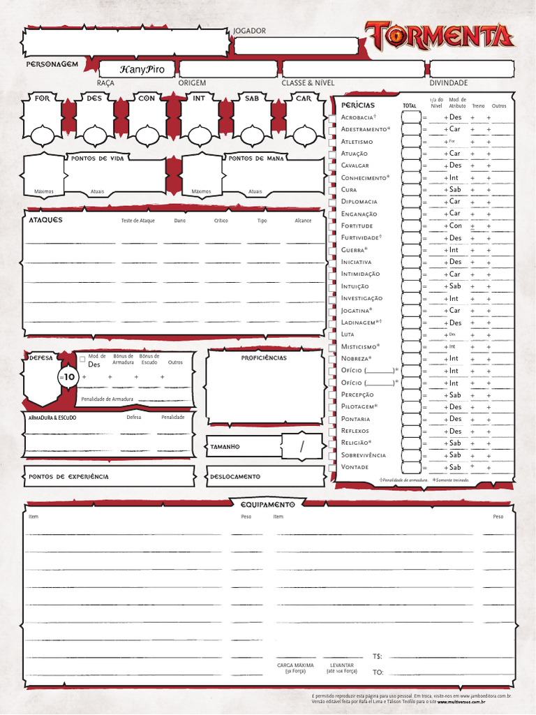 Ficha T20 Build Lv 10 (Conflito) (1) | PDF