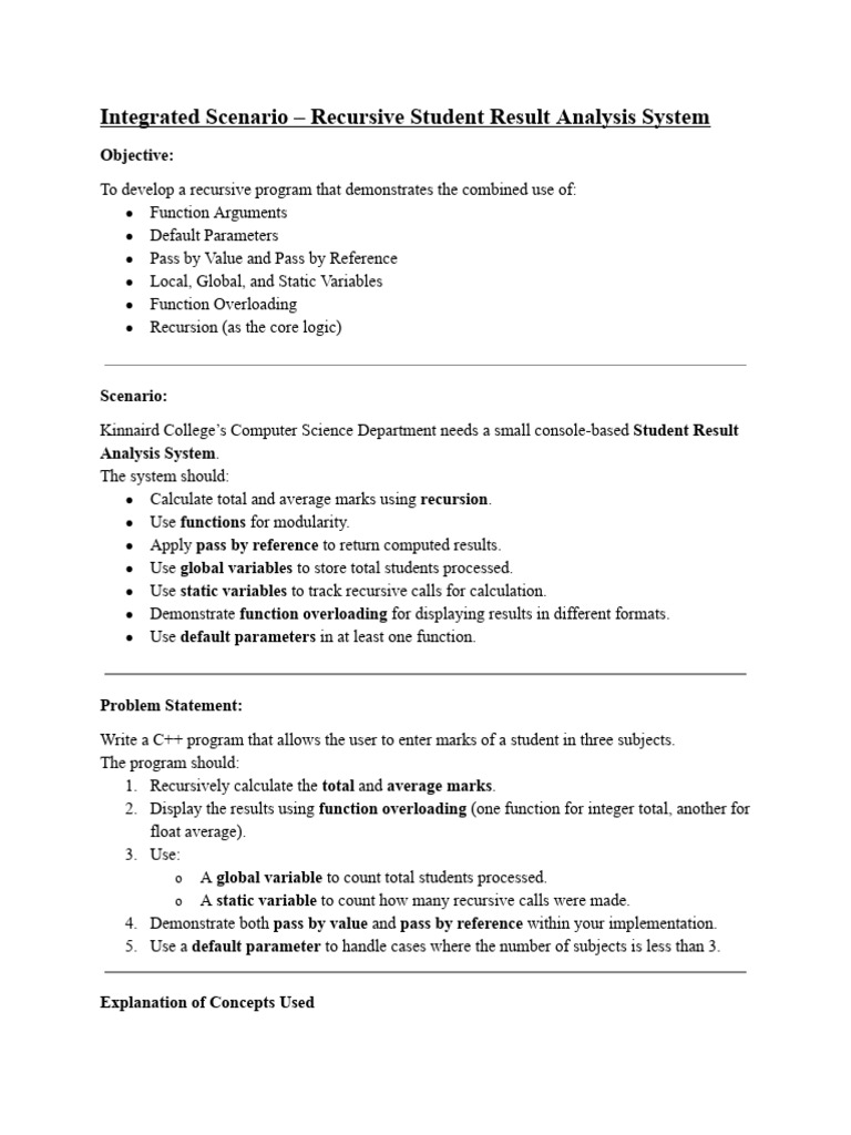 Integrated Scenario - Functions and Recursion.docx (1) | PDF | Parameter (Computer Programming ...