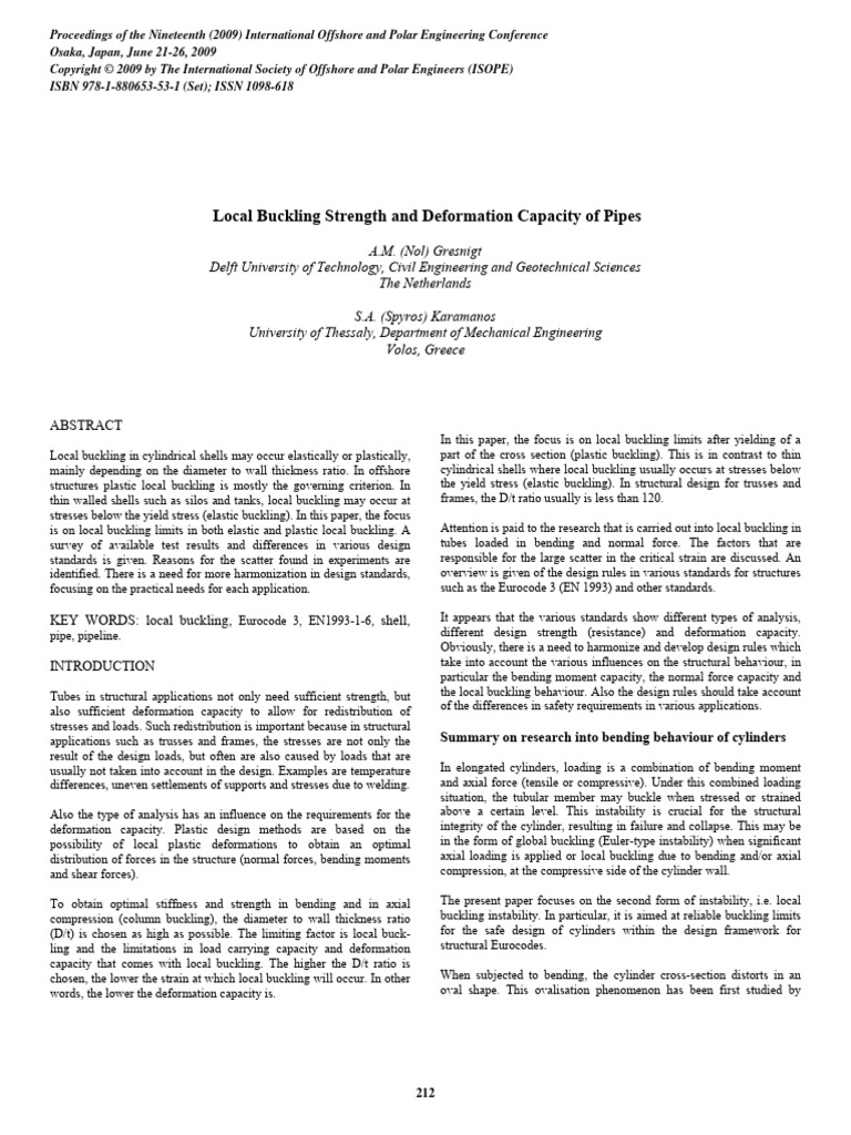 Local Buckling Strength and Deformation Capacity of Pipes | PDF ...