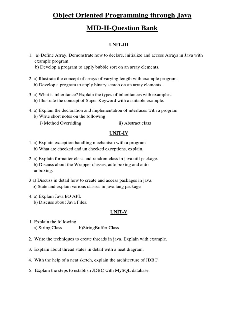 JAVA Sessional-2 Question Bank | PDF