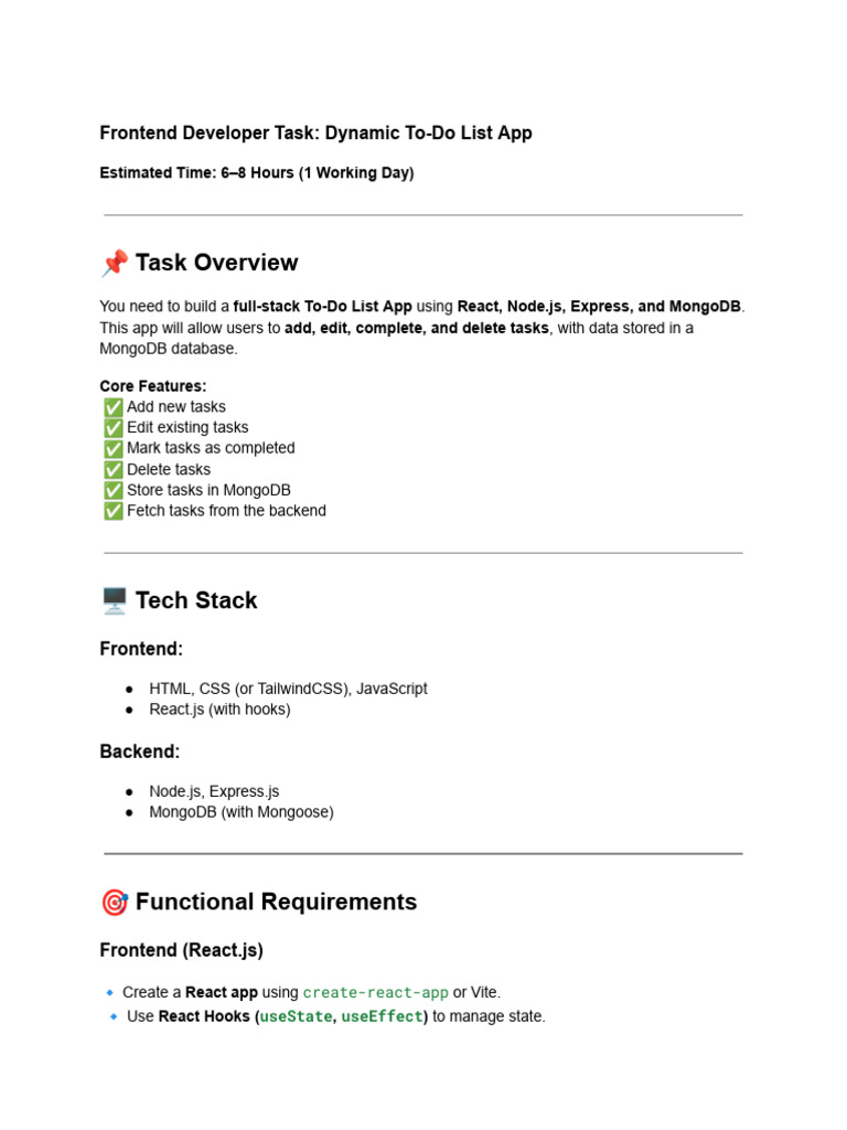 Frontend Developer Task - Dynamic To-Do List App | PDF | Information Technology | Web Development