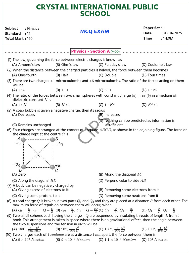MCQ Exam 1745553449 | PDF | Force | Electron