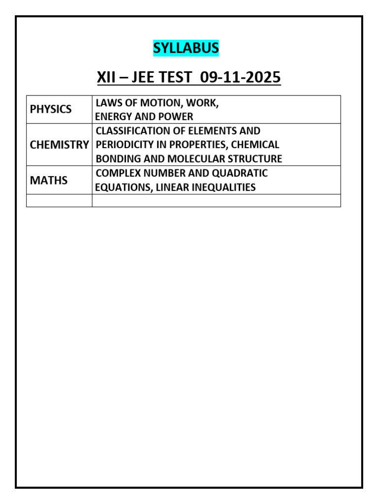 JEE XII Syllabus: Physics, Chemistry, Maths | PDF