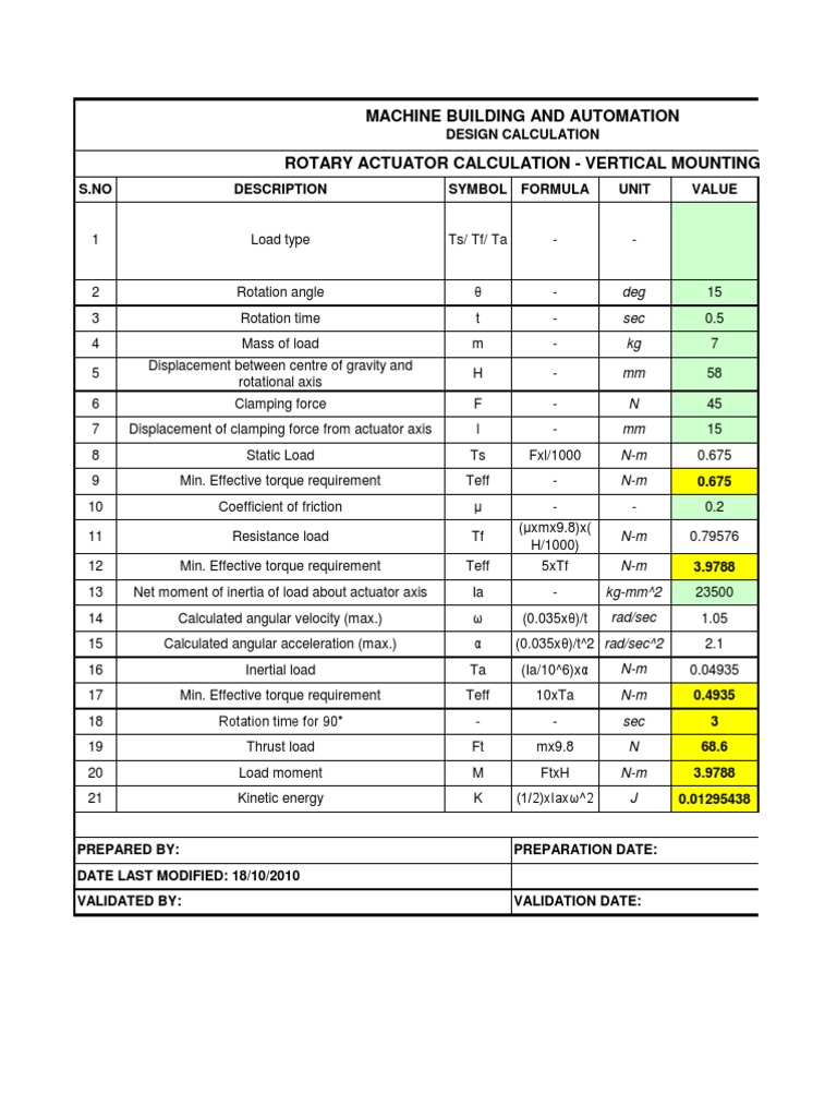 25.rotary Actuator Calculation | PDF | Rotation Around A Fixed Axis ...