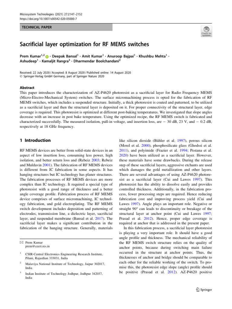 Sacrificial layer optimization | PDF | Semiconductor Device Fabrication ...