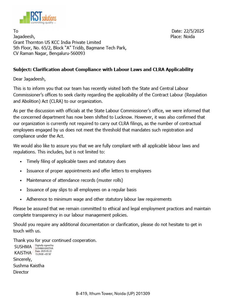 Clarification About CLRA Applicability | PDF