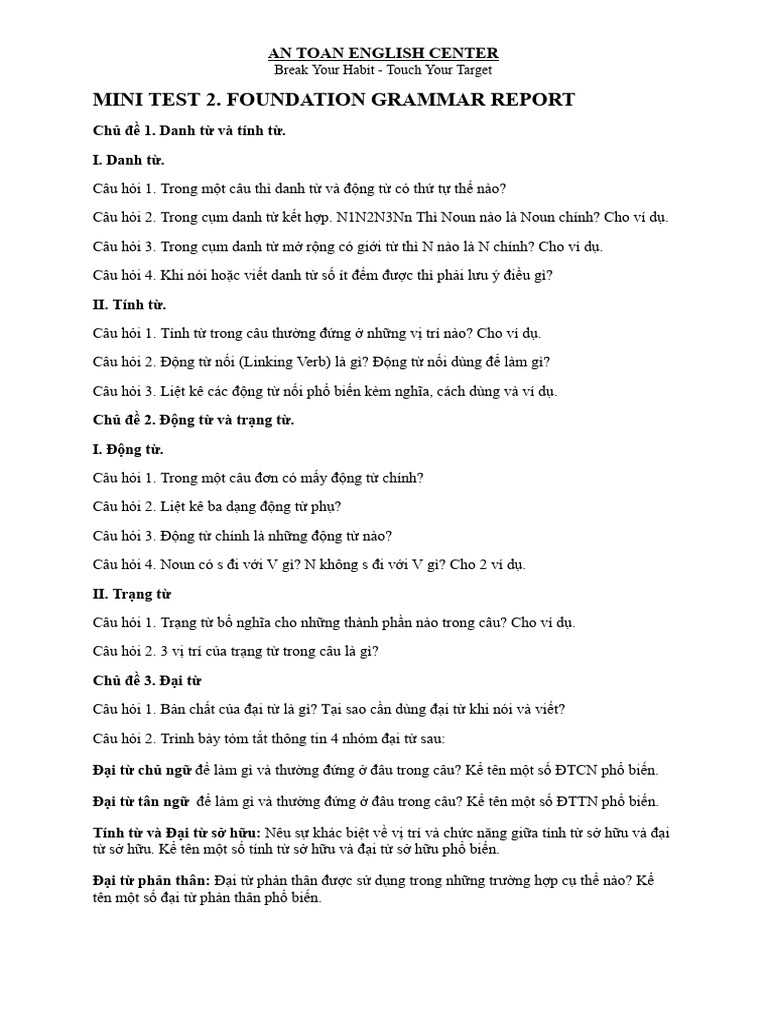 Foundation Grammar Review Questions | PDF