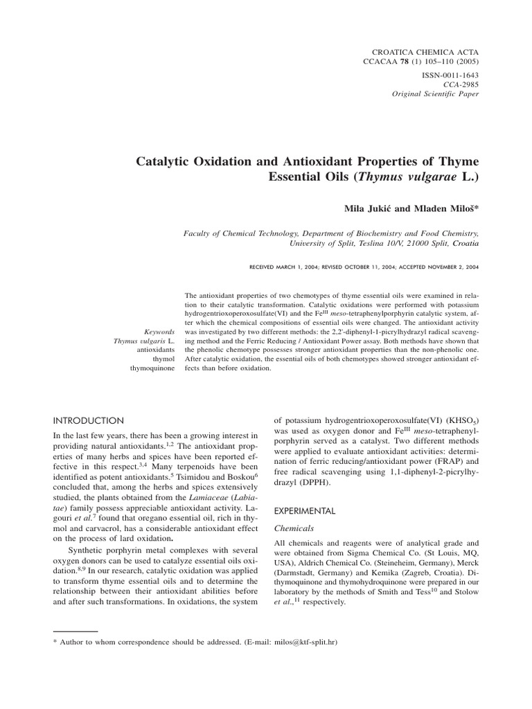 CCA 78 2005 105 110 Jukic 1 | PDF | Antioxidant | Thyme