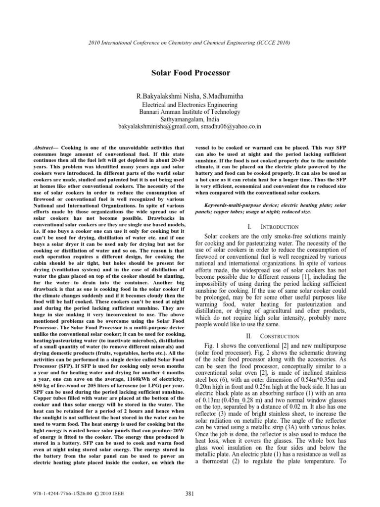 Solar Food Processor | PDF | Solar Energy | Kitchen Stove