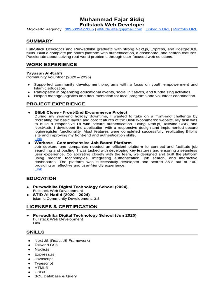 Muhammad Fajar Sidiq - Full Stack Developer | PDF | Web Development ...