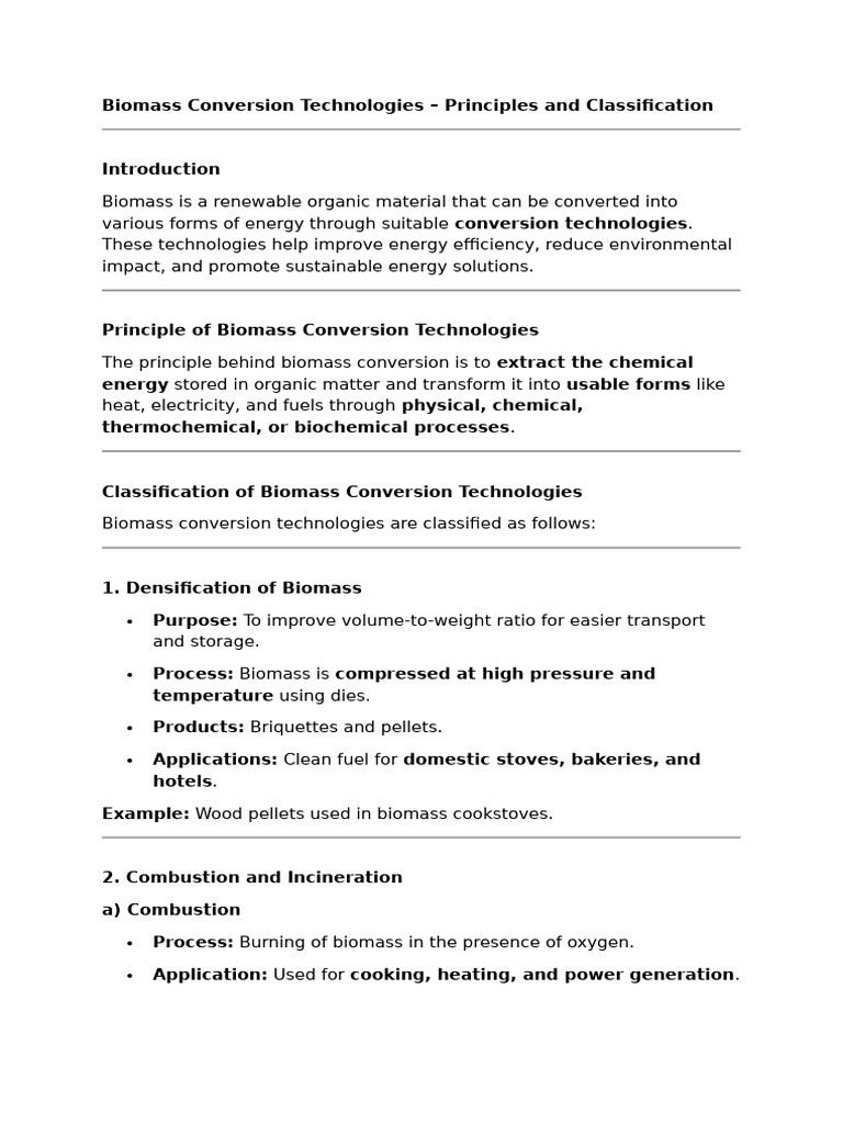 Biomass Conversion Technologies Overview | PDF | Biofuel | Gasification