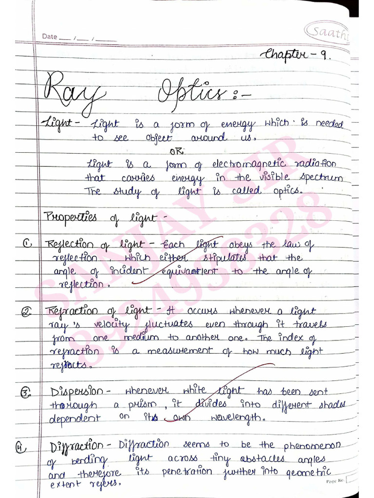 XII-Physics chap.9 (Ray optics) Notes by Sanjay Yadav Sir | PDF