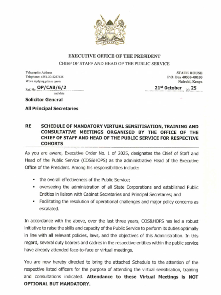 Schedule of Mandatory Virtual Sensitization, Training and Consultative ...