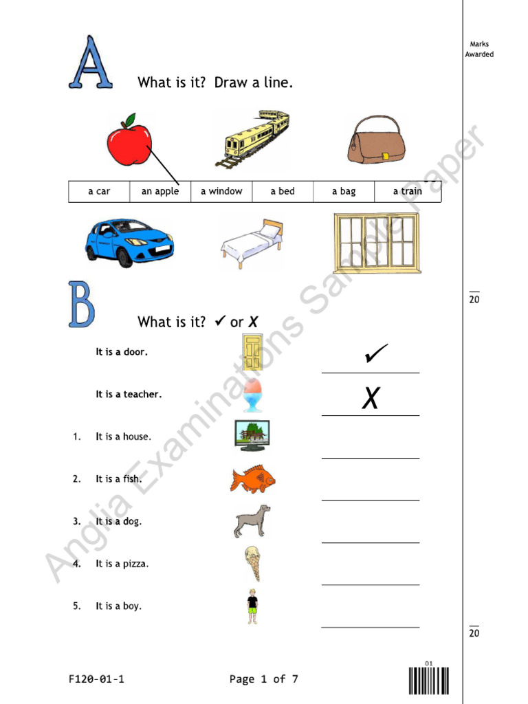 Sample Test 1 - Kinder 1 (First Step) | PDF
