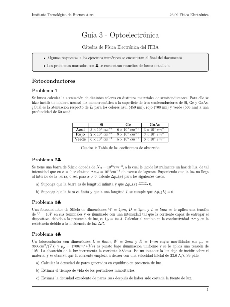 Guía 3 - Optoelectrónica | PDF | Diodo emisor de luz | Célula solar