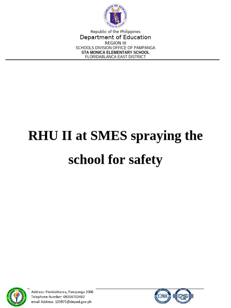 RHU II at SMES Spraying the School for Safety | PDF