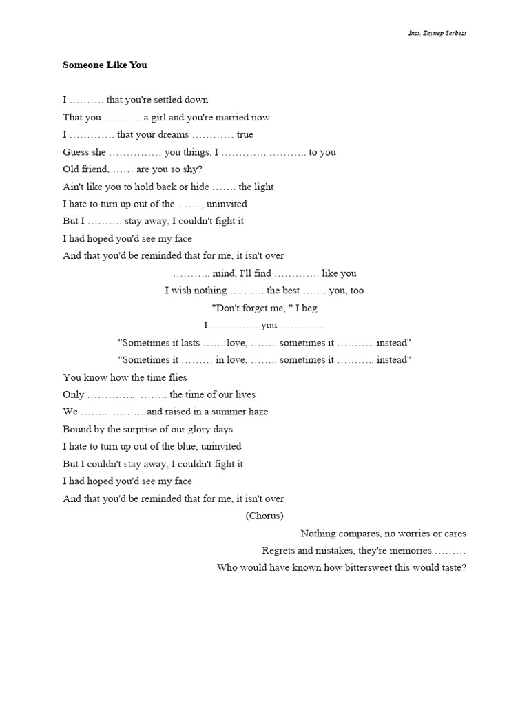"Someone Like You Lyrics Analysis" | PDF