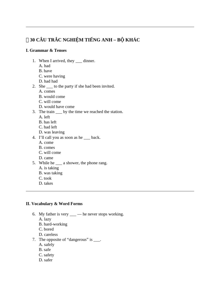 30 English Multiple Choice Questions | PDF | Chess | Chess Theory