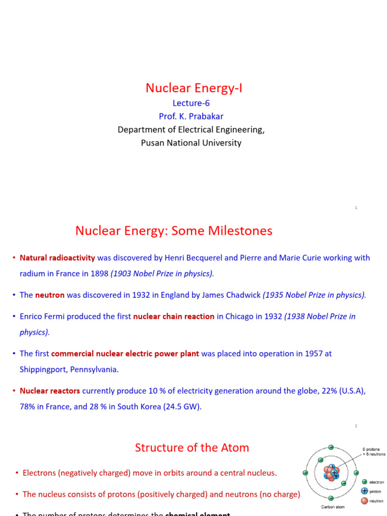 Lecture 6 Nuclear Energy 1 | PDF | Atoms | Radioactive Decay