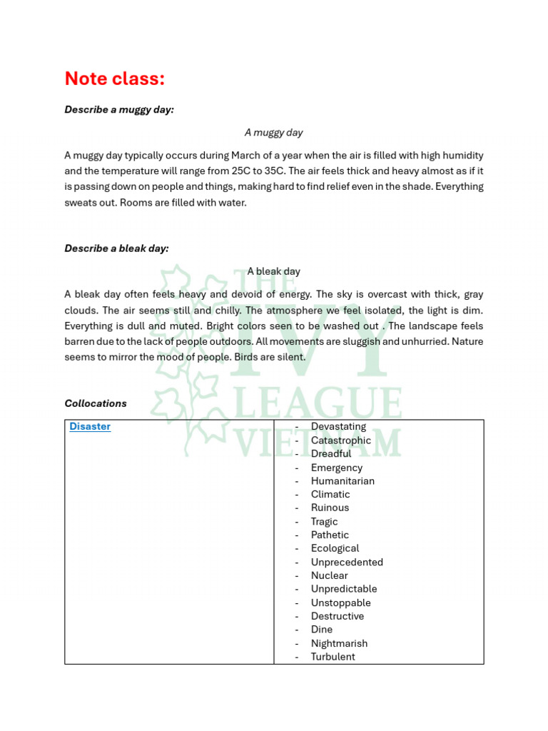 Weather Descriptions: Muggy & Bleak Days | PDF | Pollution | Ecology