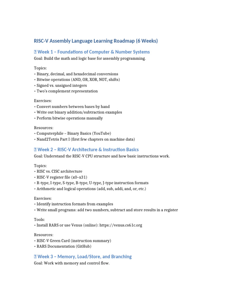 6-Week RISC-V Assembly Learning Plan | PDF | String (Computer Science ...