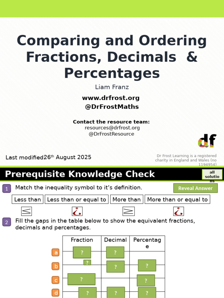 Comparing Fractions, Decimals, Percentages | PDF | Decimal | Division ...