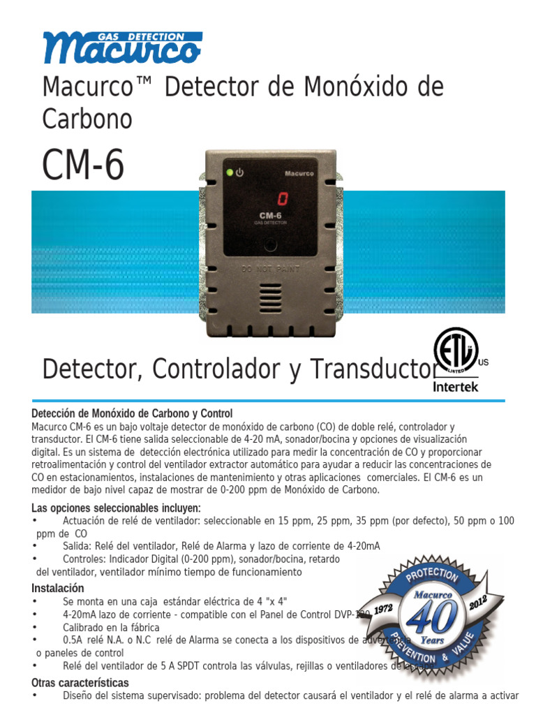 Detector de Monóxido Macurco CM-6 | PDF | Relé | Electrónica
